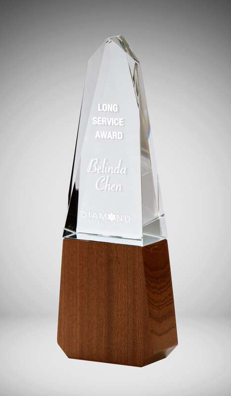 Crystal/Timber Pyramid-Red/Brown Timber - Apogee Trophies Sunshine Coast